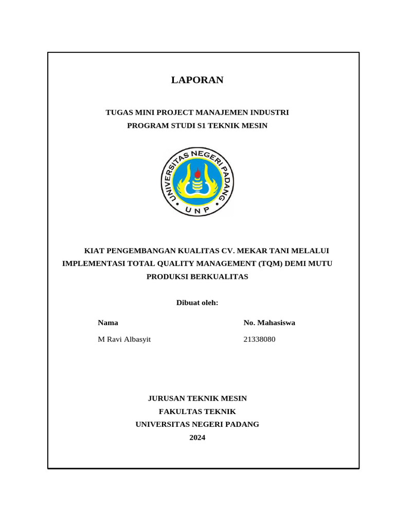 Template Laporan Mini Project UAS-Manajemen Industri | PDF