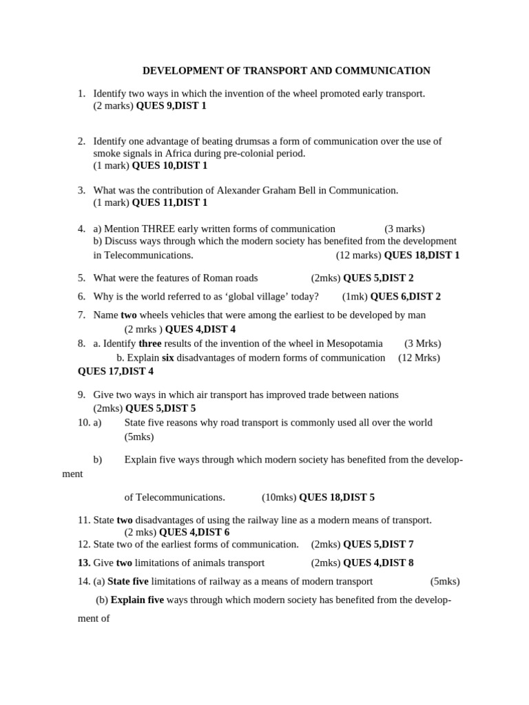 Development of Transport and Communication | PDF