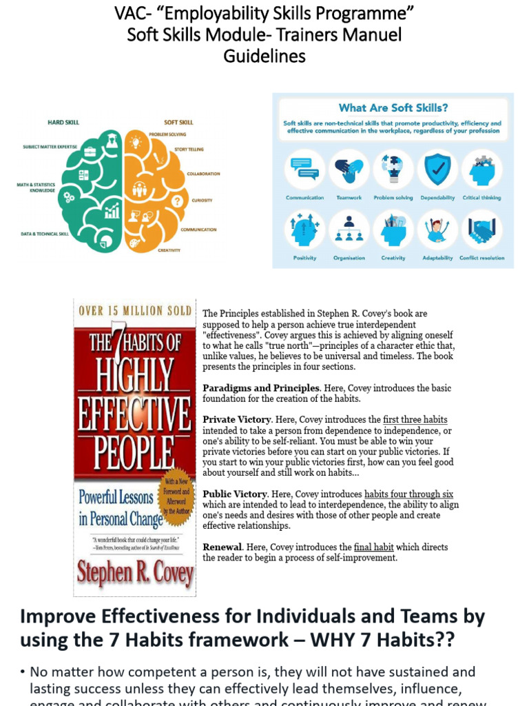 VAC- SOFT SKILLS TRAINERS MANUAL (5 DAYS PROGRAM -10 Hours Module) | PDF