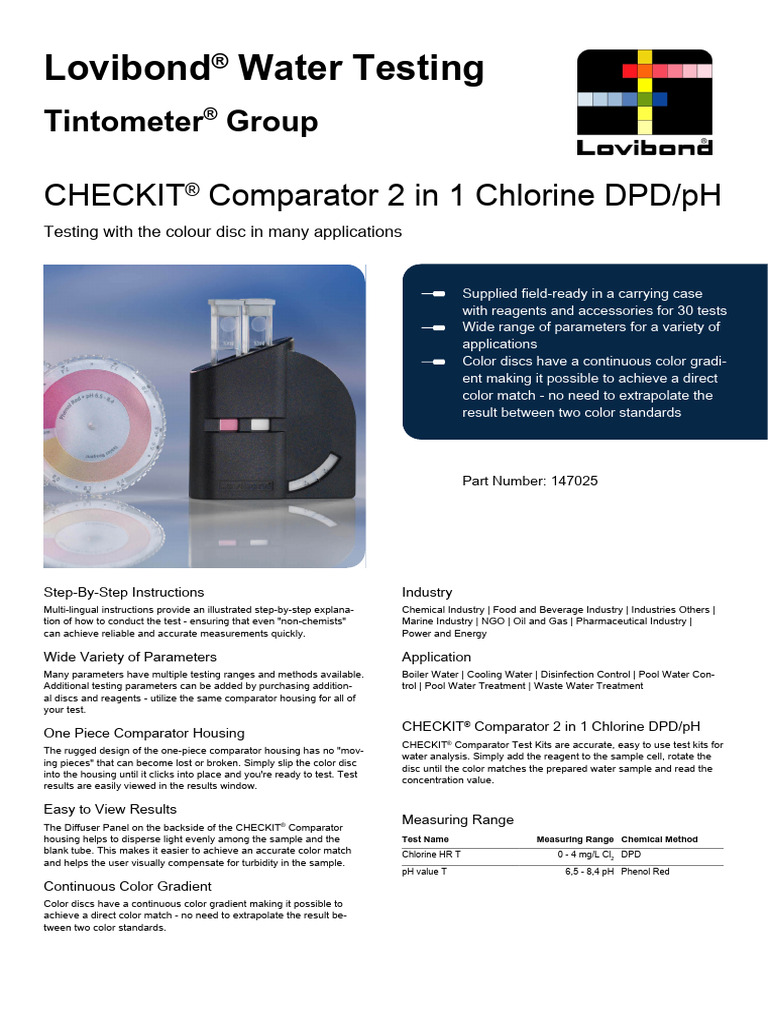 Datasheet 147025 - CHECKIT Comparator 2 in 1 Chlorine DPDPH en | PDF