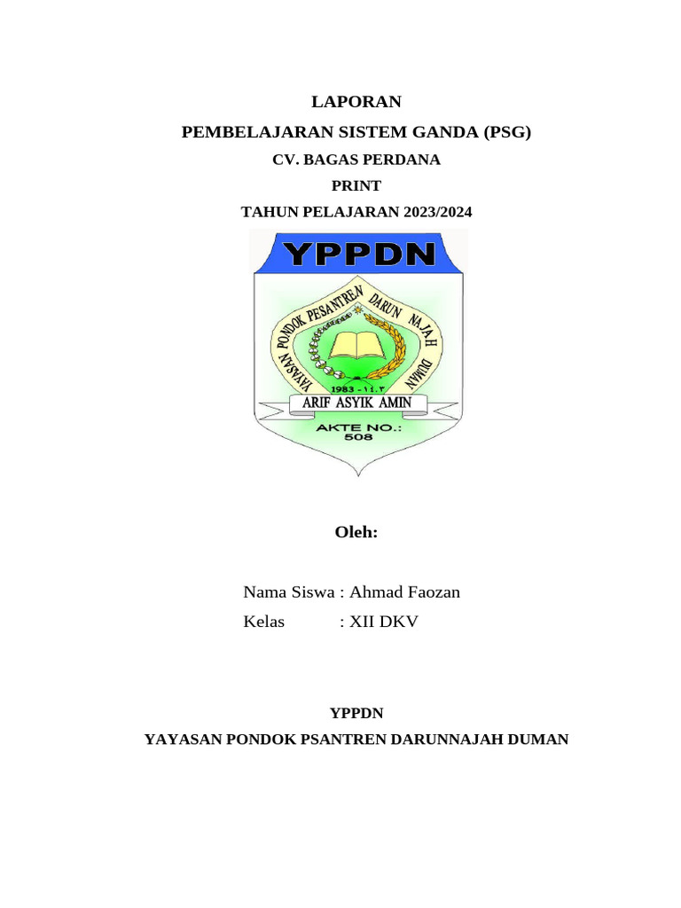 Form Laporan PSG Anak Buah | PDF