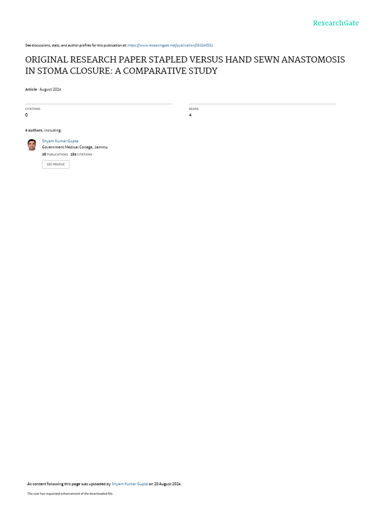 Stapled Versus Hand Sewn Anastomosis in Stoma Closure A Comparative ...