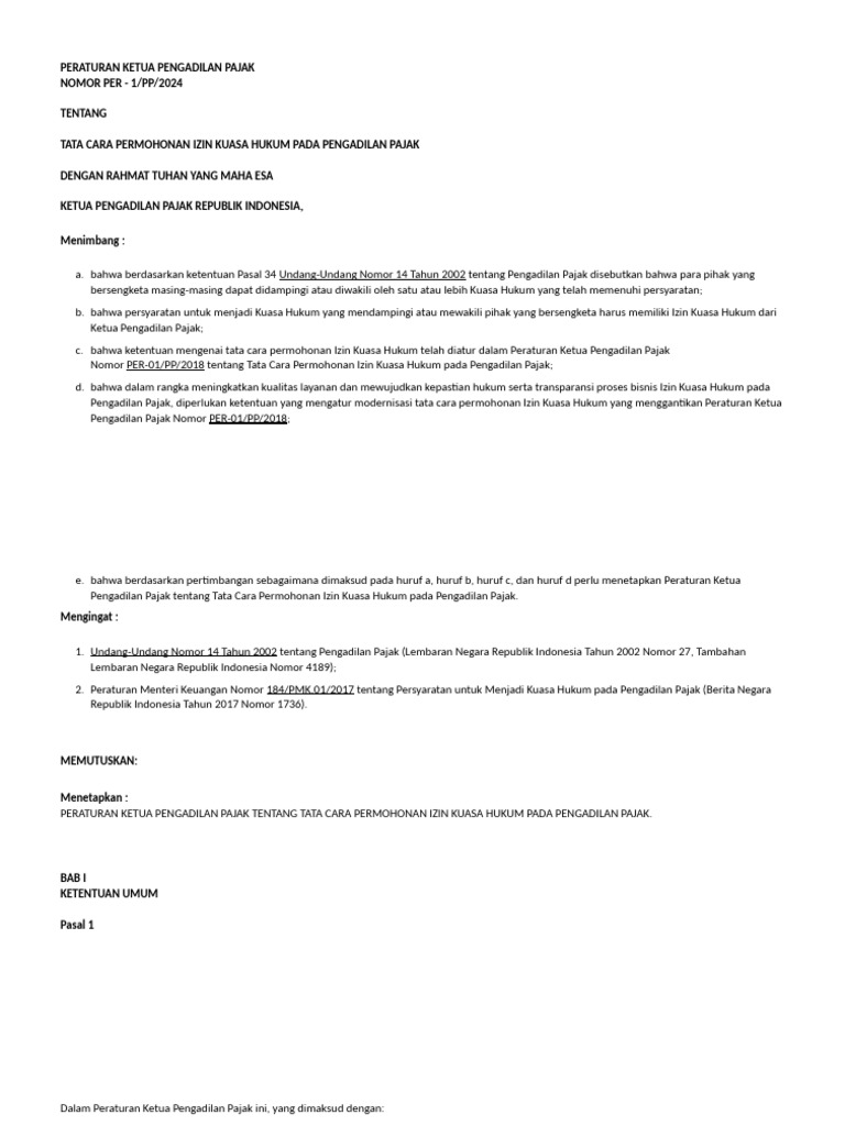 PERATURAN KETUA PENGADILAN PAJAK IJIN KUASA HUKUM PENGADILAN PAJAK TIDAK WAJIB KONSULTAN PAJAK ...
