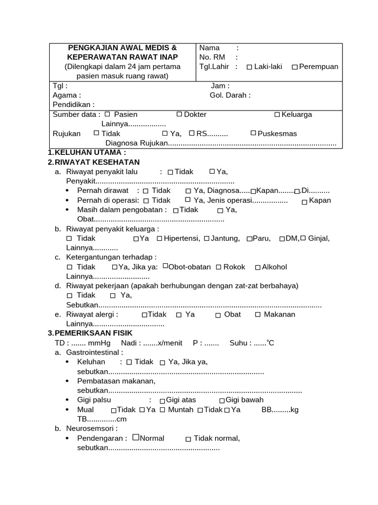 Form Pengkajian Awal Medis | PDF