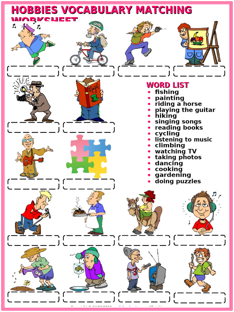 Hobbies Vocabulary Esl Matching Exercise Worksheets For Kids | PDF