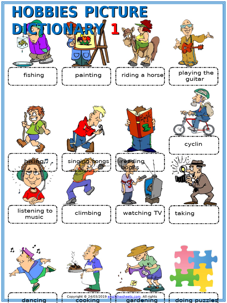 Hobbies Vocabulary Esl Picture Dictionary Worksheets For Kids | PDF