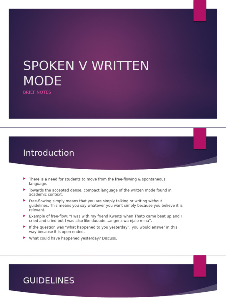 Transitioning from Spoken to Written Mode | PDF | Speech | Language ...
