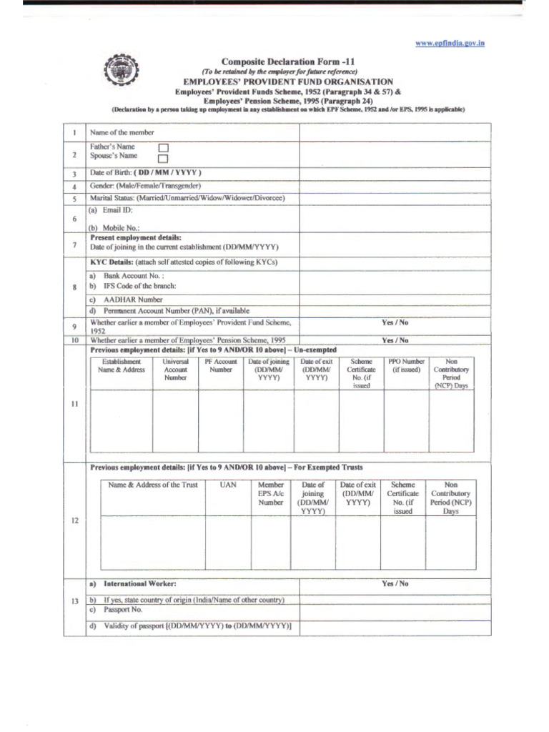 Forms-EPFO Form2 Form-F | PDF | Employment