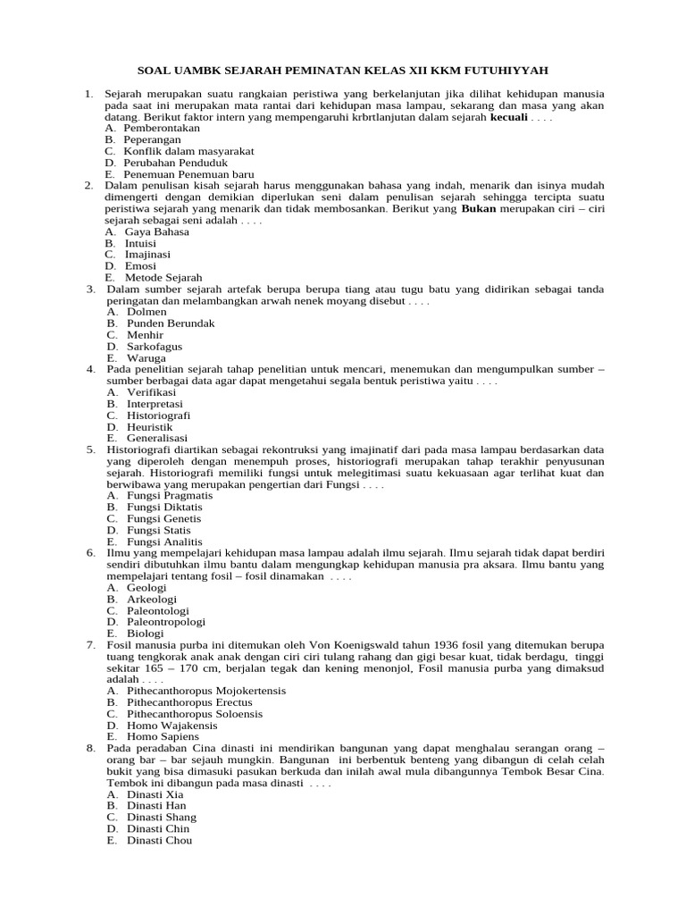 Soal Uam Sej Pem Revisi 2024 | PDF