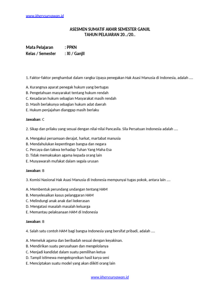 2 - ASESMEN SUMATIF AKHIR SEMESTER GANJIL PPKN KELAS 11 - WWW - Kherysuryawan.id | PDF