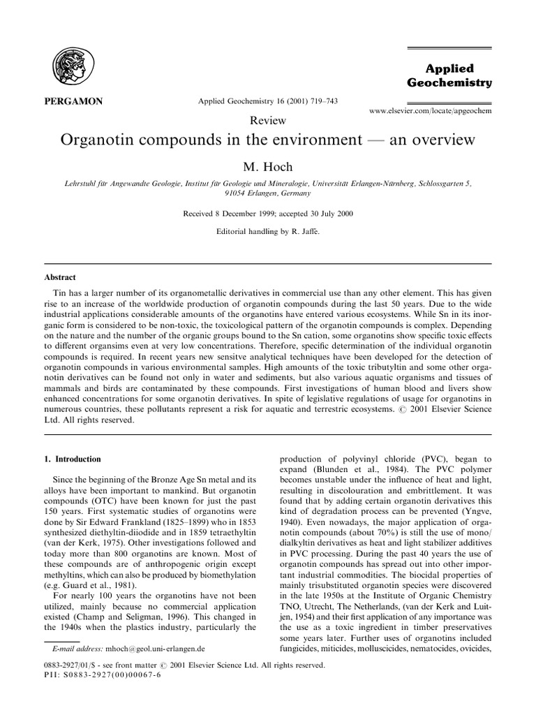Organotin Compounds in The Environment Ð An Overview: M. Hoch | PDF