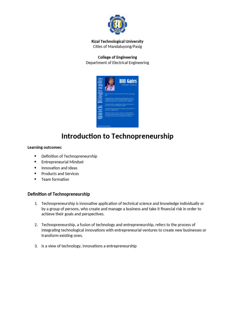 Group 1 Technopreneurship Introduction | PDF