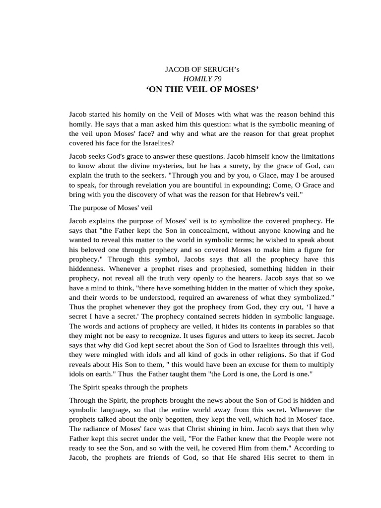 On The Veil of Moses by Jacob of Serugh | PDF