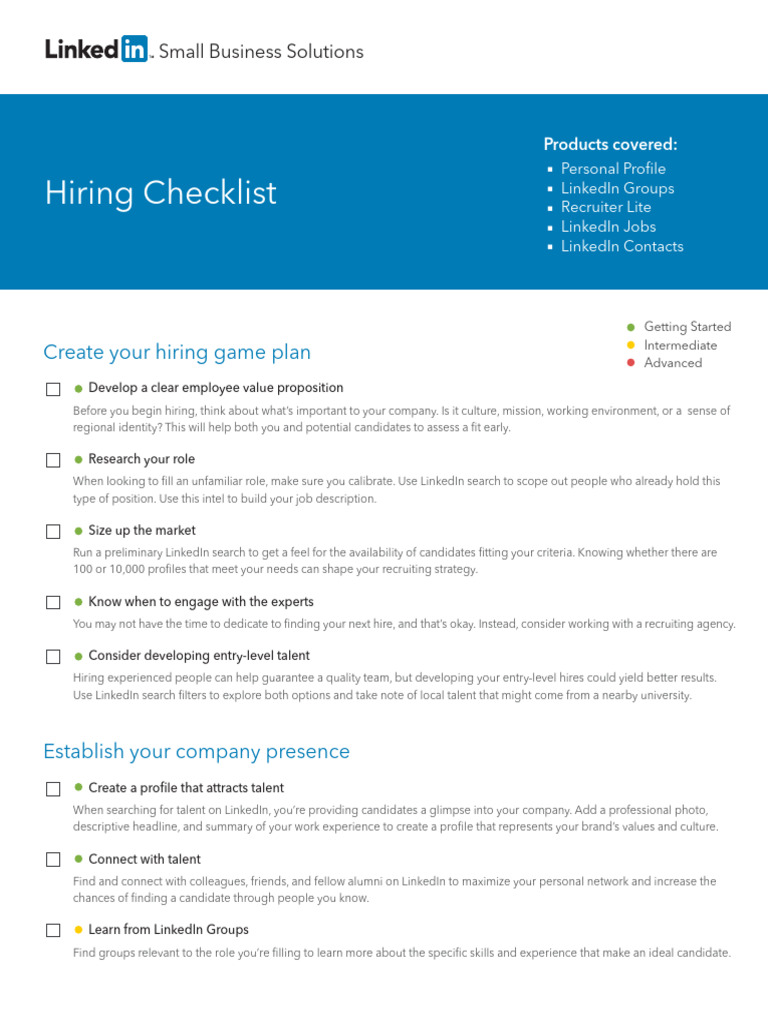 Recruiter Small Business Hiring Checklist | PDF