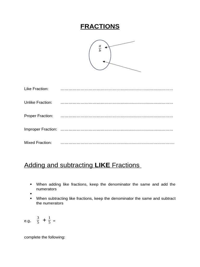 Grade 4 - Fractions | PDF