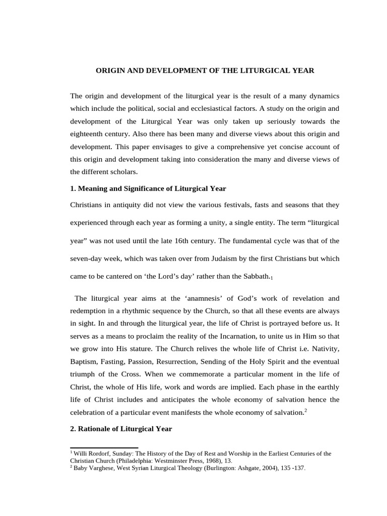 Origin and Development of The Liturgical Year | PDF