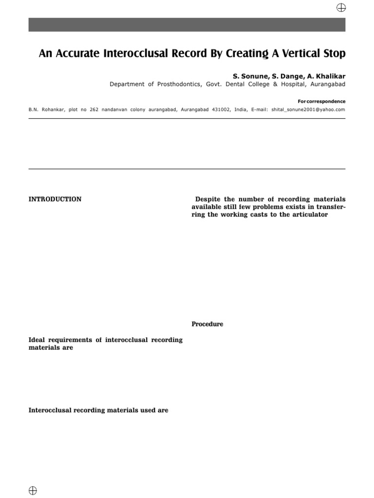 An Accurate Interocclusal Record by Creating A.3 | PDF | Dentistry Branches
