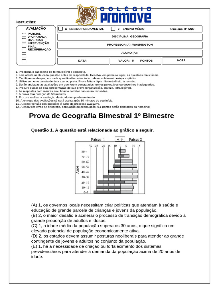 8 Ano Prova 1º Bimestre 2024 | PDF