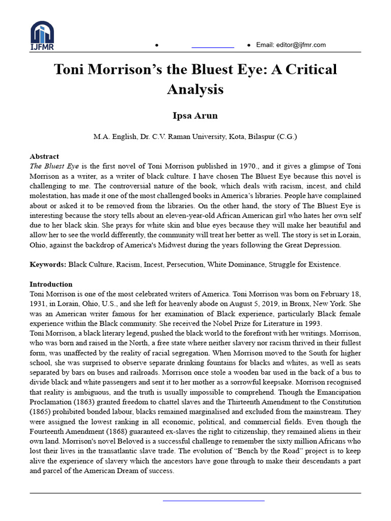 Toni Morrison's The Bluest Eye: A Critical Analysis: International ...