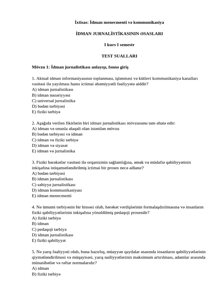 İdman Jur - Test (I Kurs) | PDF