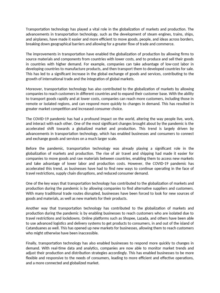 Globalization Transportation Essay | PDF