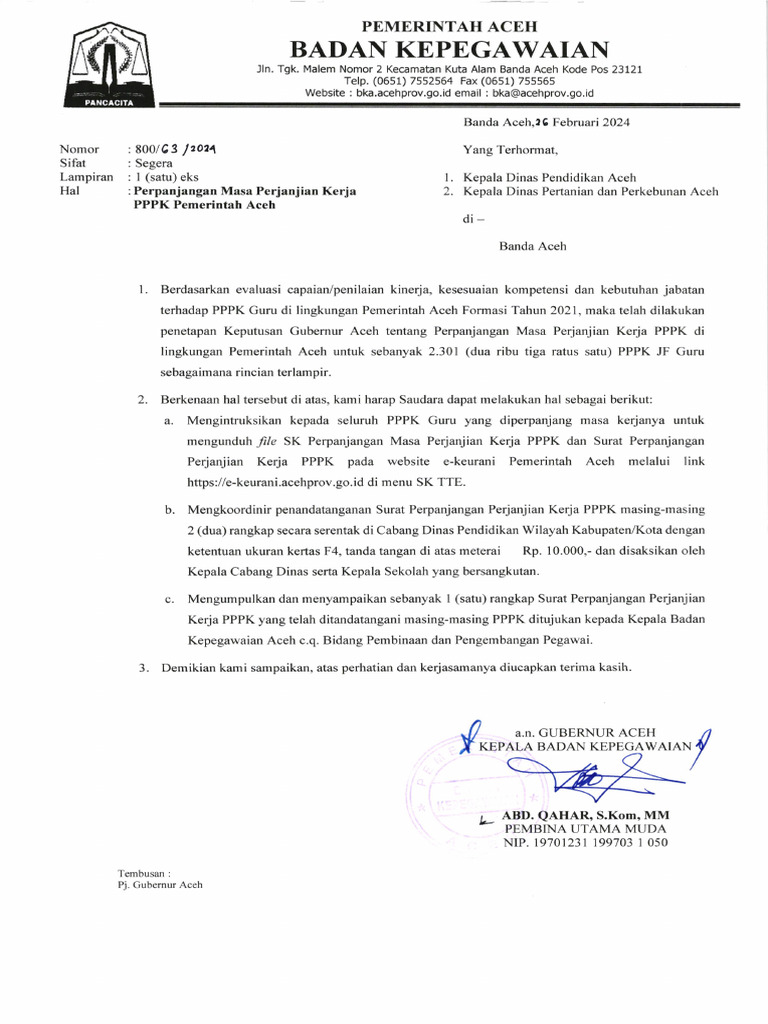 Perpanjangan Masa Perjanjian Kerja PPPK | PDF