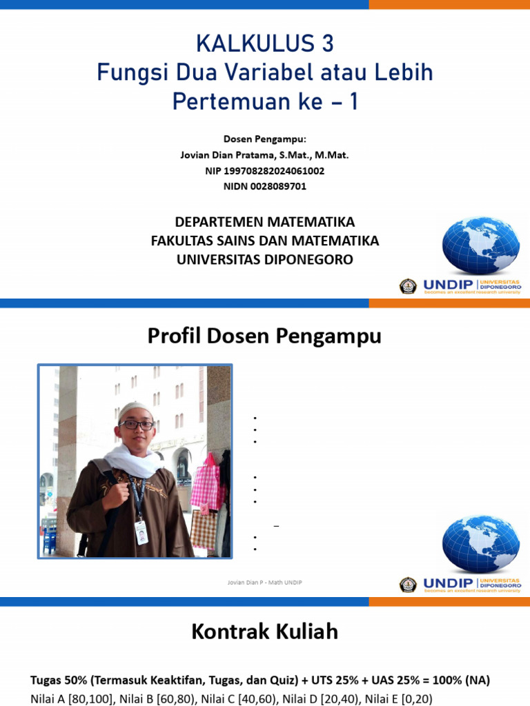 Pertemuan 1 - Kalkulus 3 - Jovian Dian - Episode 7 (2024) | PDF