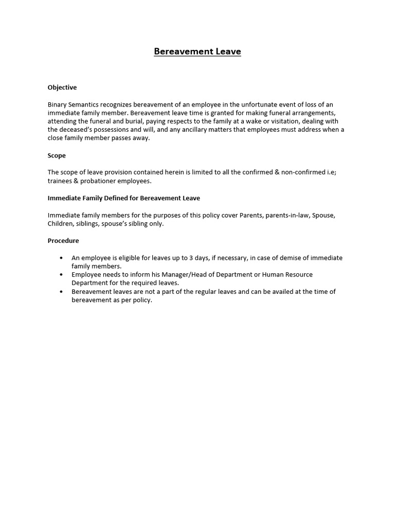 Bereavement Leave Policy | PDF