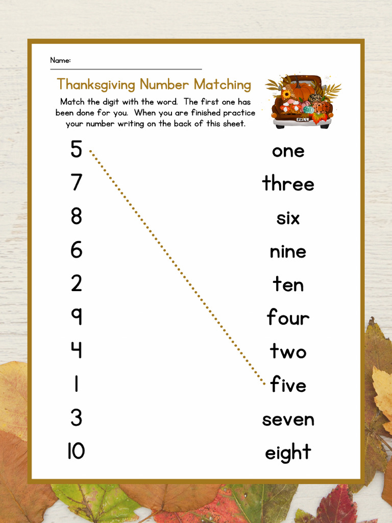 Thanksgiving Number Matching Worksheet - 20240823 - 142533 - 0000 | PDF