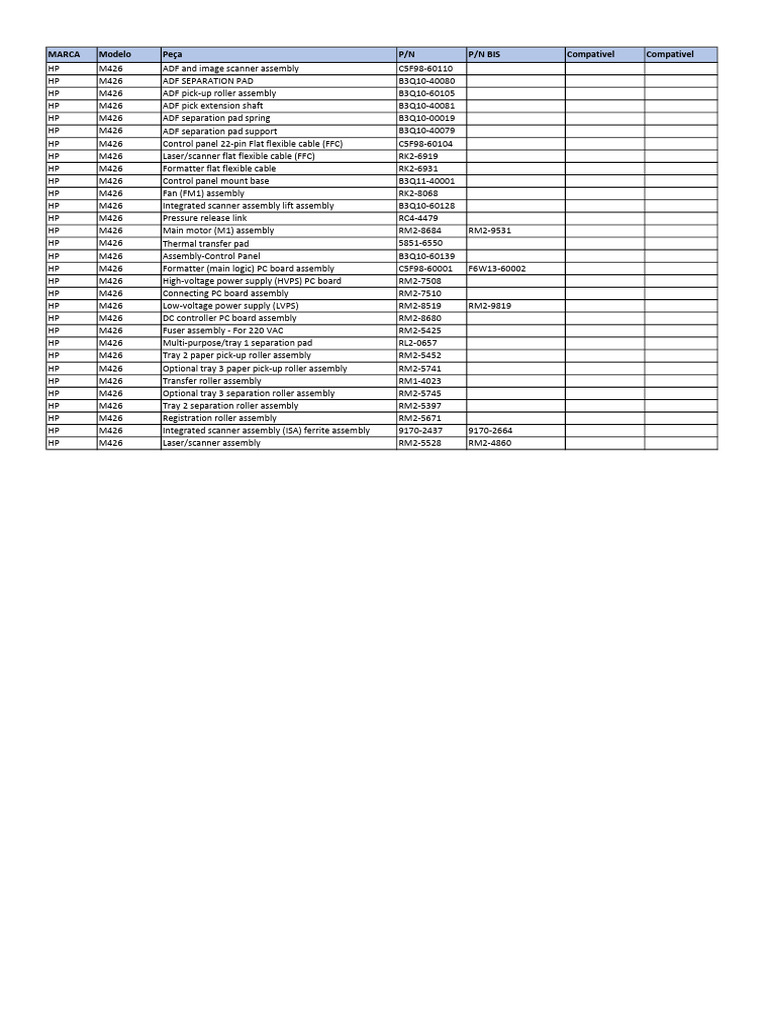 HP 426 - Part List | PDF