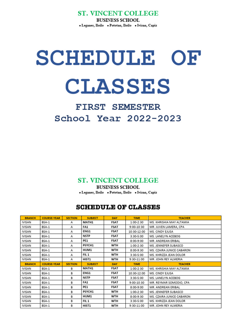 2022a-Schedule of Classes | PDF