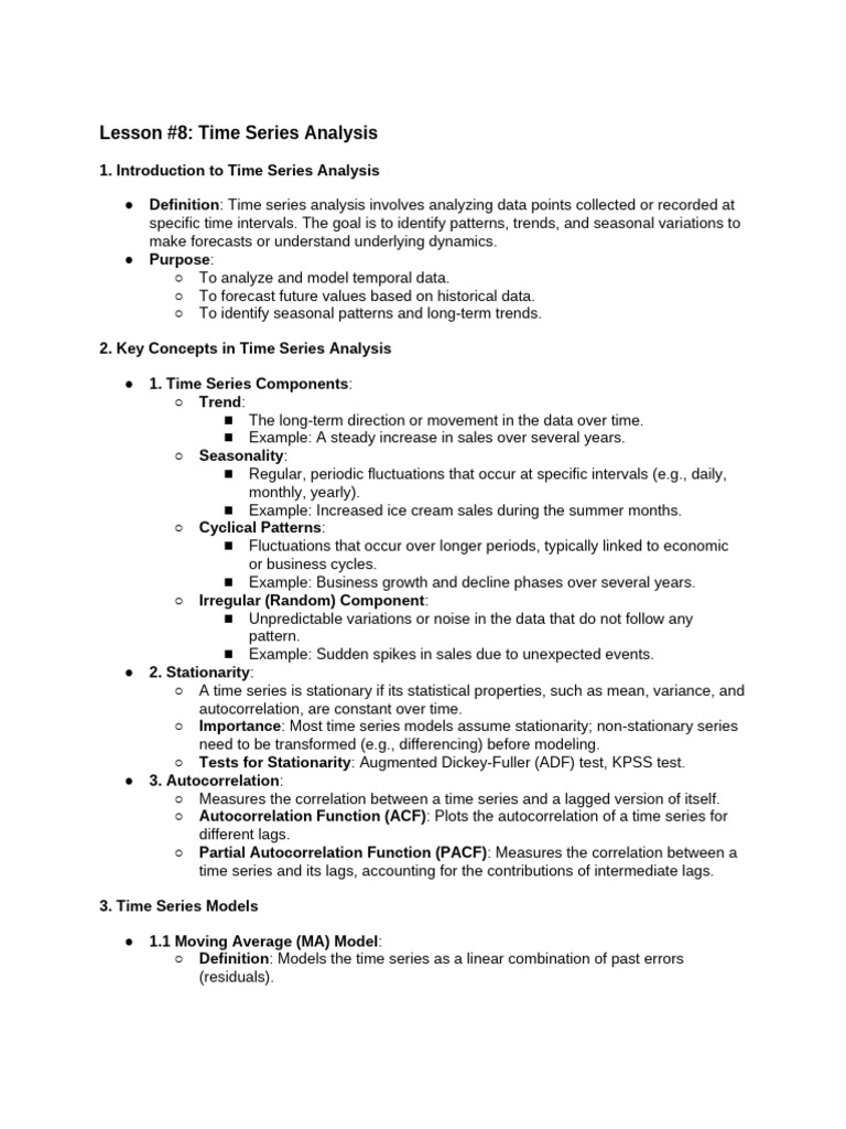 Lesson #8 - Time Series Analysis | PDF