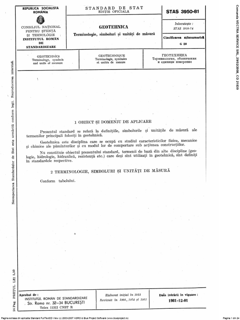 STAS 3950-71 Geotehnica | PDF