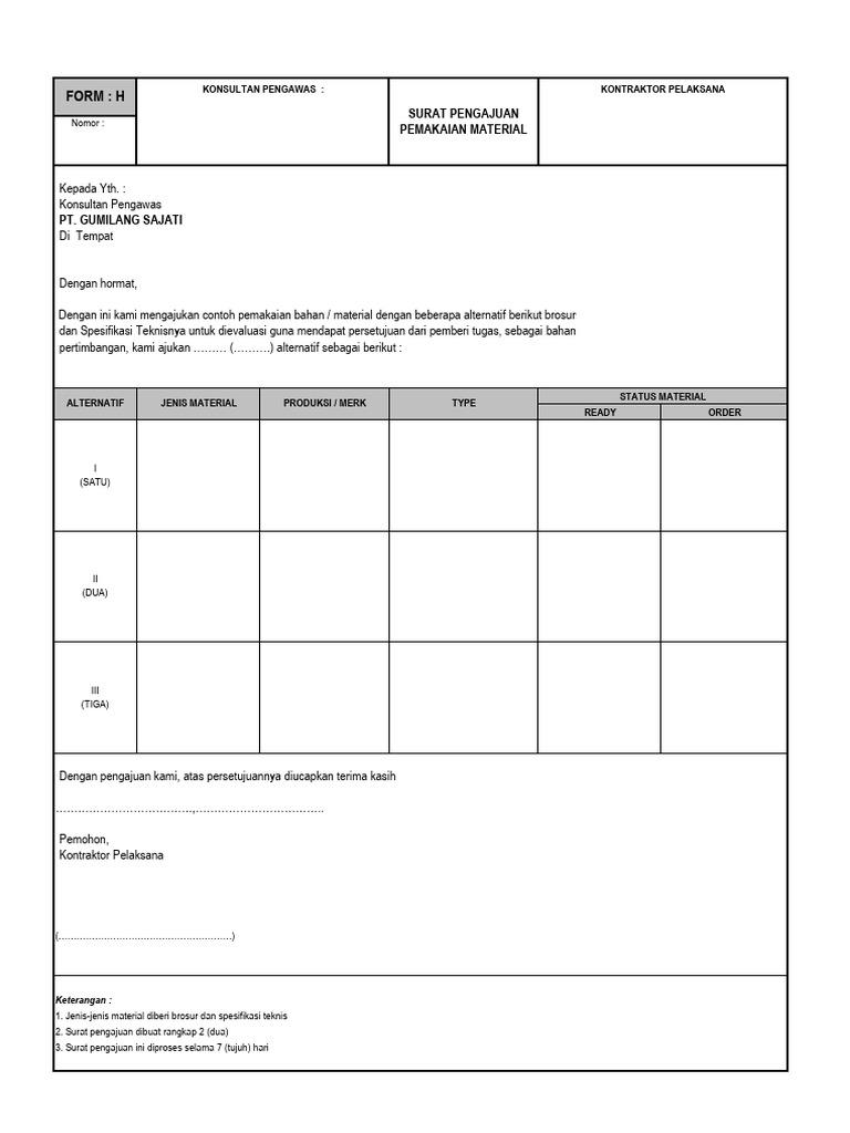 Form Pengajuan Material | PDF