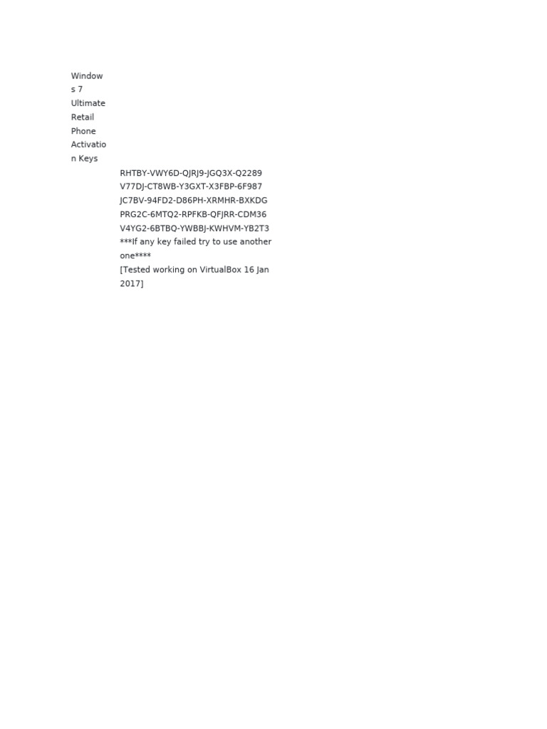 Windows 7 Ultimate Retail Phone Activation Keys | PDF