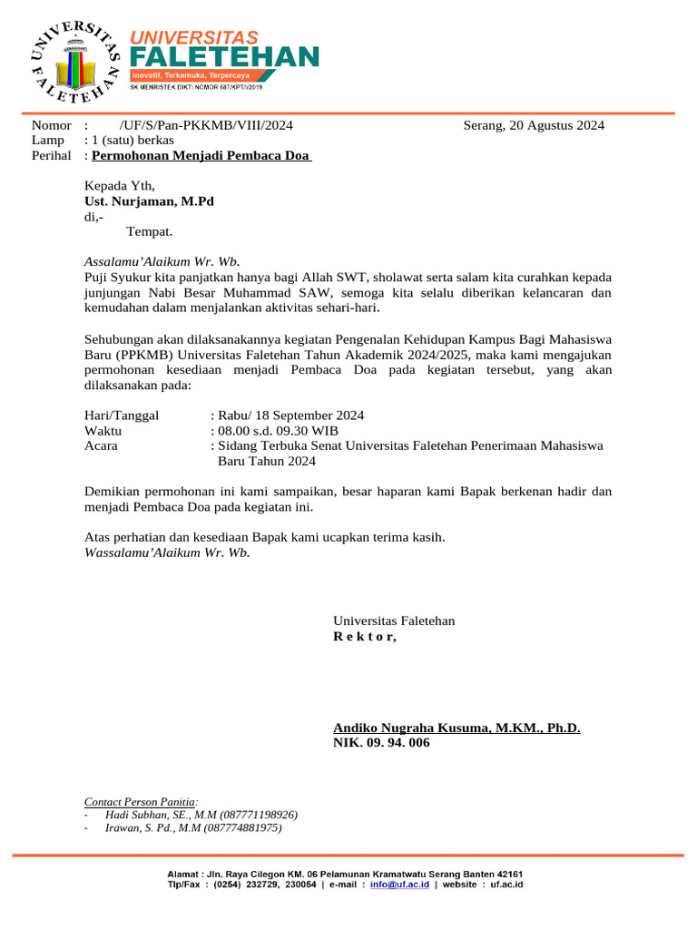 Permohonan Menjadi Pembaca Doa | PDF