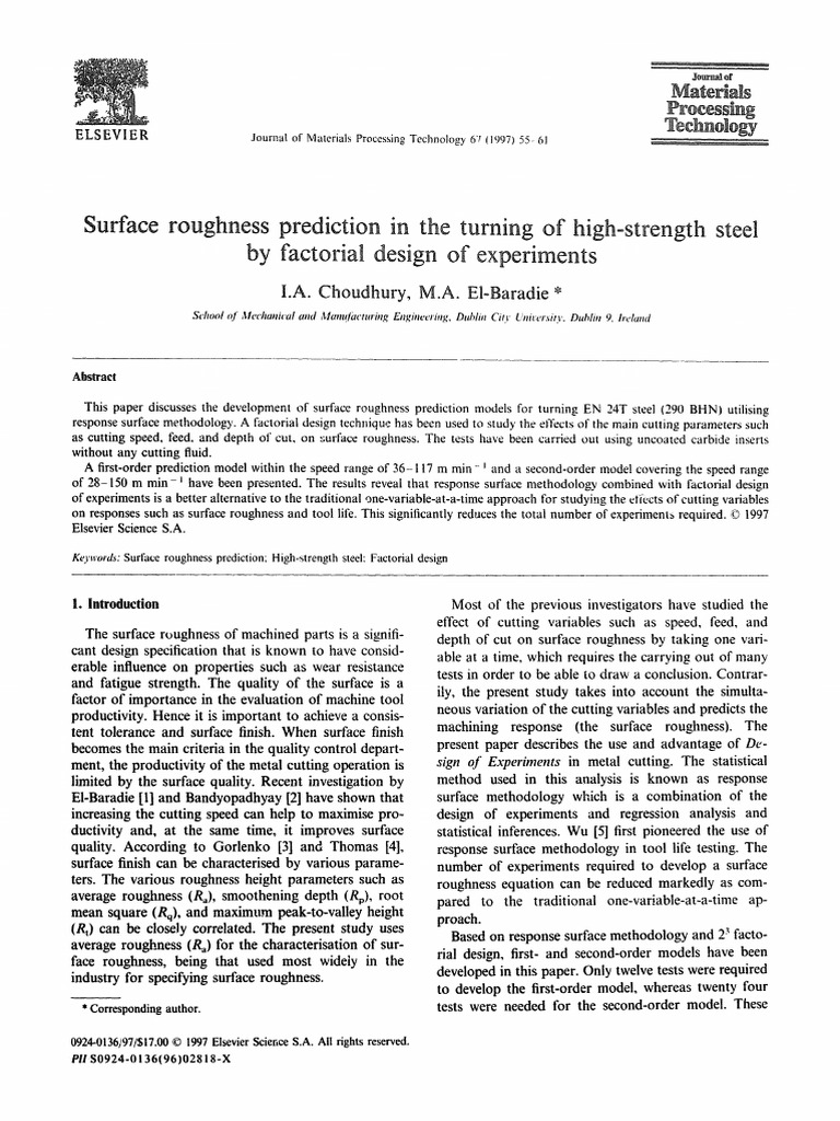 Surface Roughness Prediction in The Turn | PDF