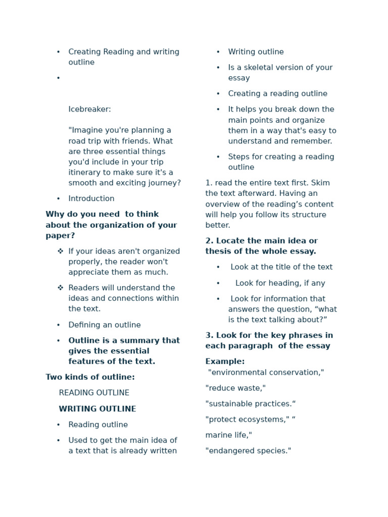 Creating Reading and Writing Outline | PDF
