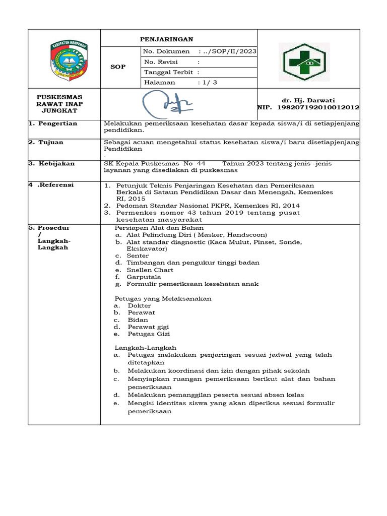 SOP - Penjaringan | PDF