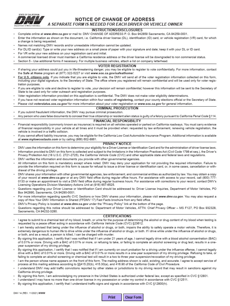 California DMV Change of Address Form | PDF | Department Of Motor ...