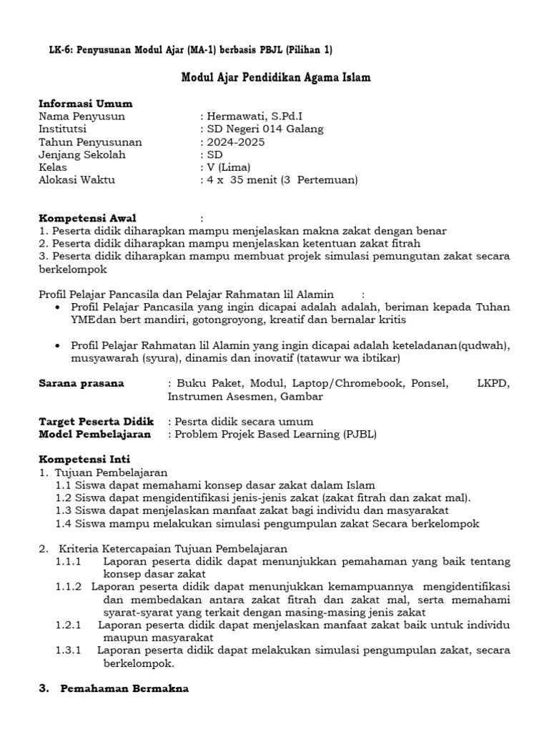 Lk. 6 Penyusunan Modul Ajar Berbasis PJBL | PDF