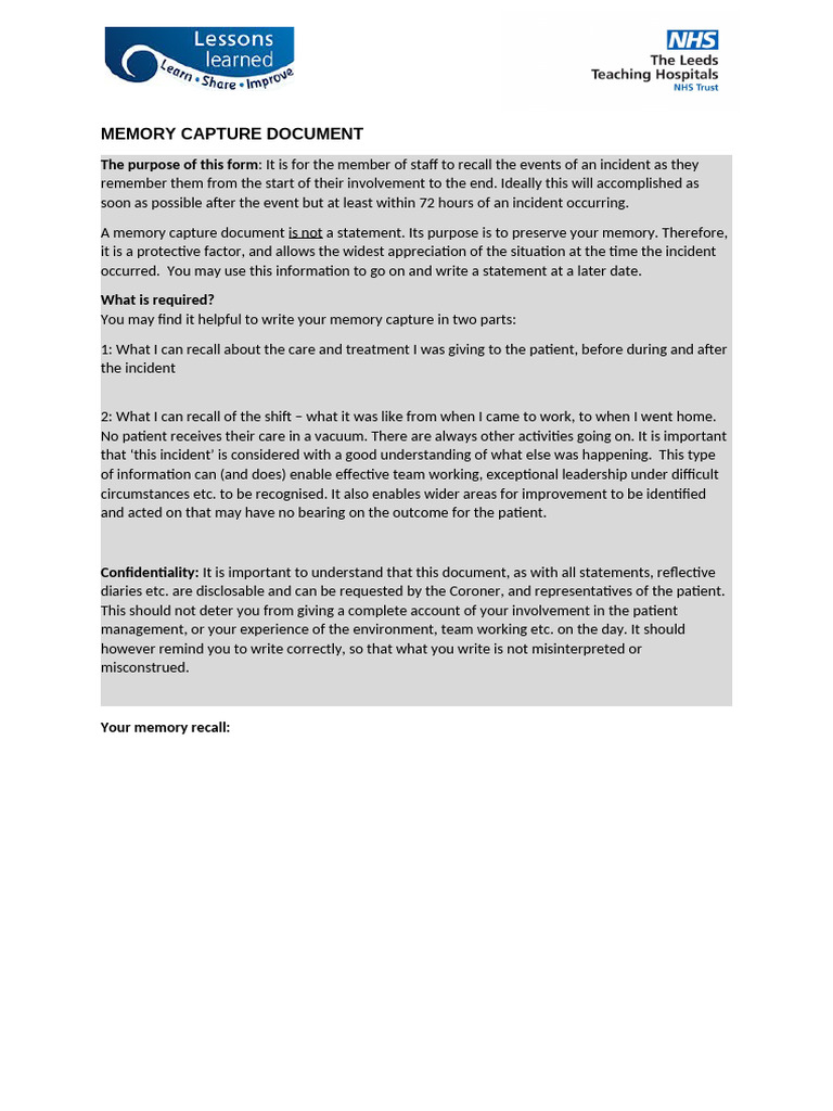 LTH Memory Capture Document 2022 | PDF