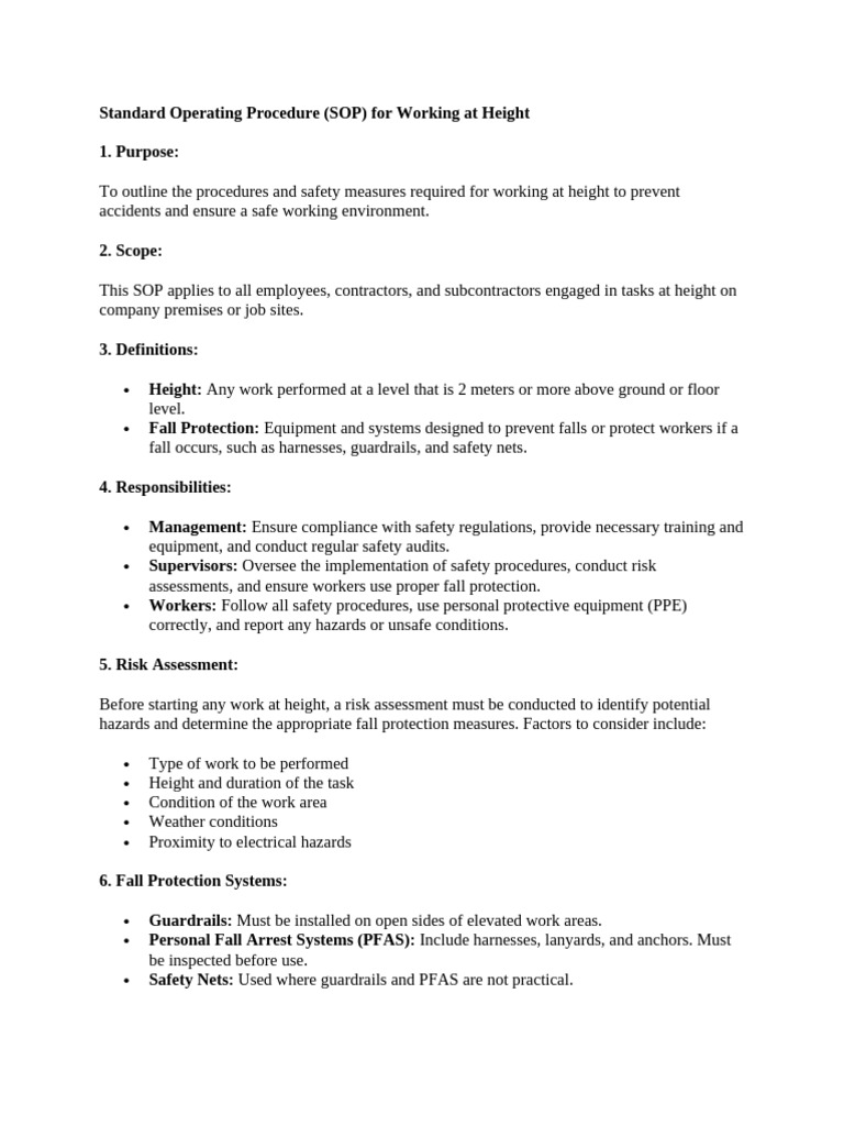 Working at Height SOP | PDF