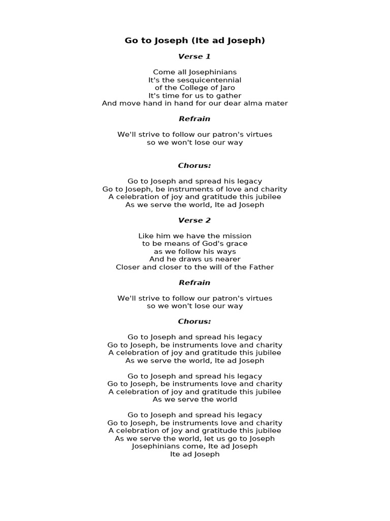 Go To Joseph Ite Ad Joseph Lyrics | PDF