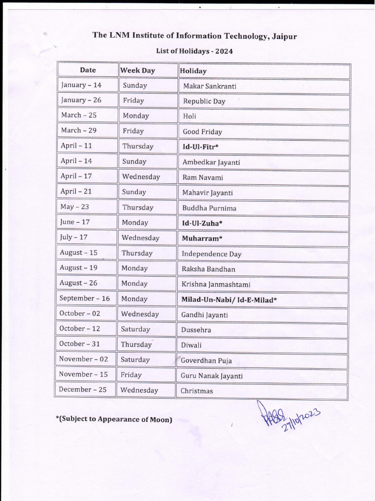 Approved List of Holiday 2024 | PDF