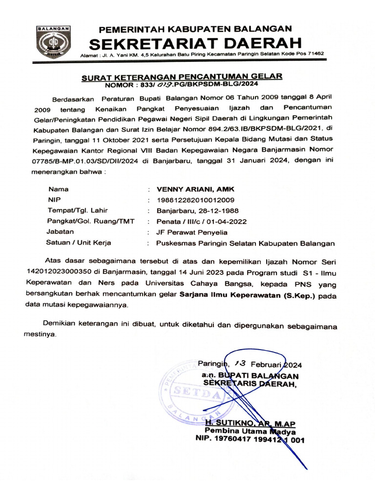 SK Pencantuman Gelar | PDF