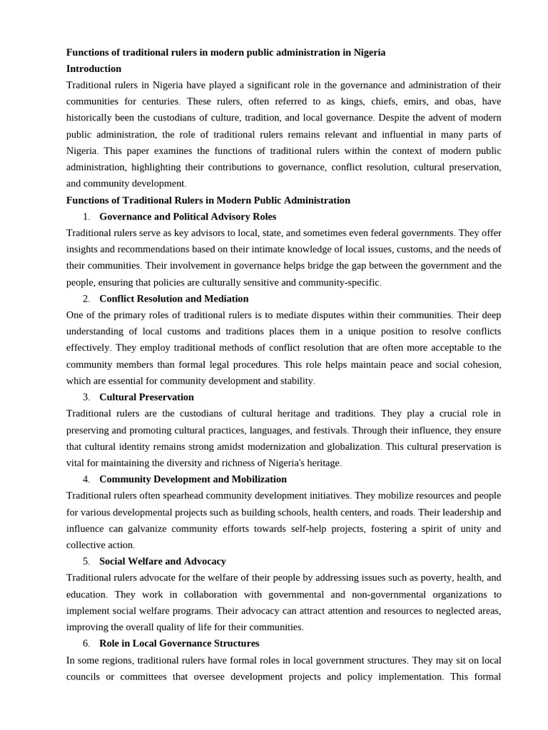 Functions of Traditional Rulers in Modern Public Administration in ... Functions of Traditional Rulers in Modern Public Administration in ...