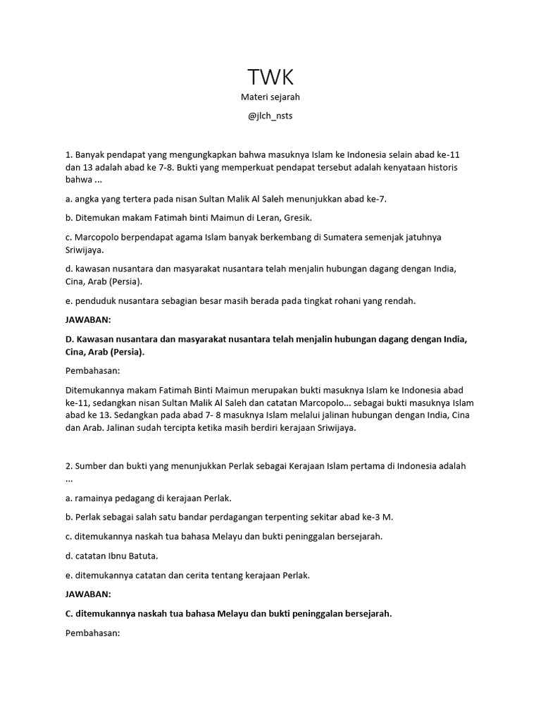 Pembahasan Kuis TWK Materi Sejarah | PDF