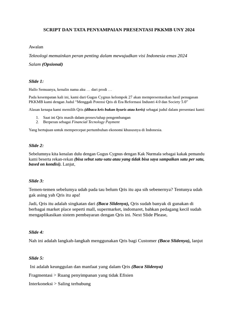 Script Dan Tata Penyampaian Presentasi | PDF