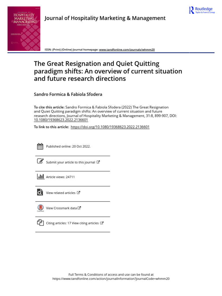 The Great Resignation and Quiet Quitting Paradigm Shifts An Overview of Current Situation and ...